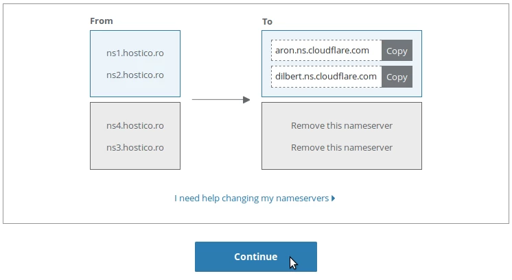 Activating Cloudflare services by changing the nameservers on the ...