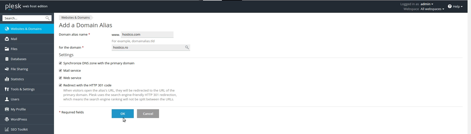 Adding An Alias Domain In The Plesk Control Panel Hostico