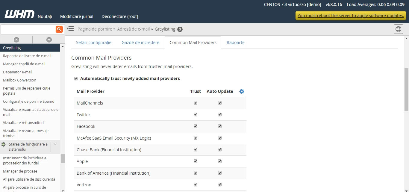 Activation of Greylisting in the WHM administration panel | Hostico