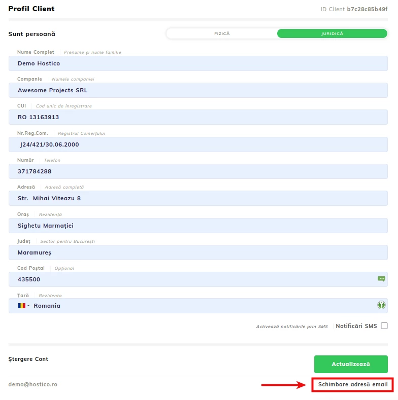 Changing the email address associated with the Hostico client account. | Hostico