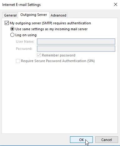 Manual configuration of an email account in Outlook | Hostico