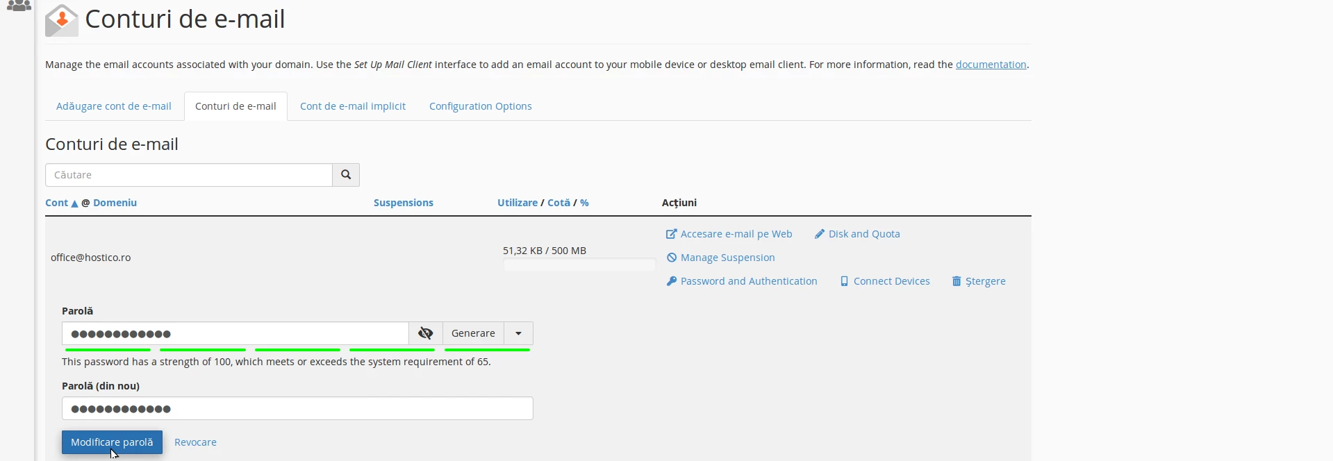 Changing the password of an email address in cPanel | Hostico