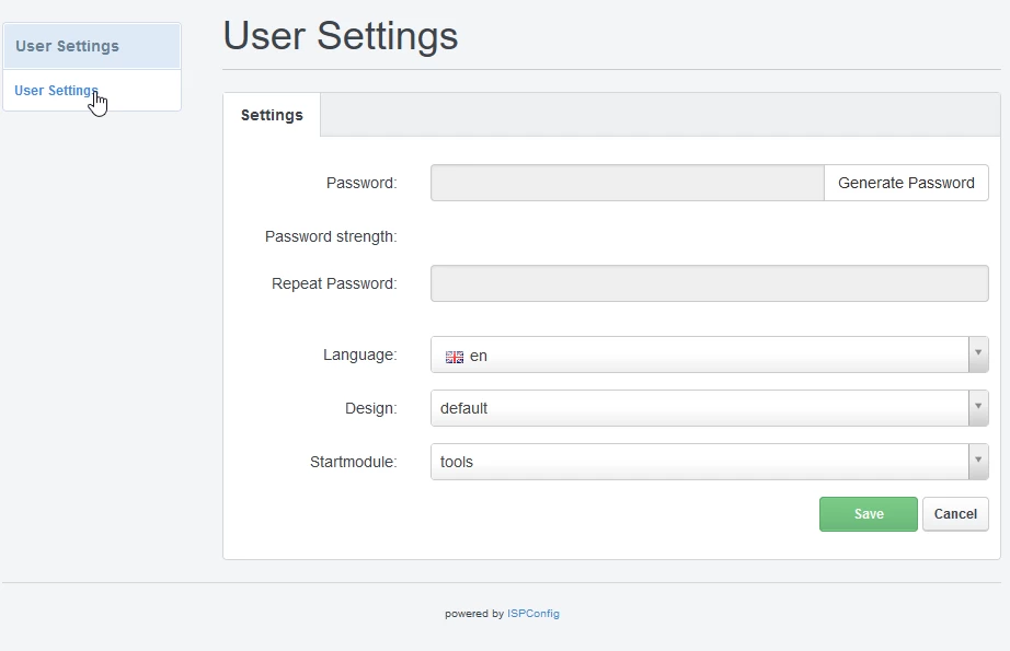 Changing the password for the admin account in the ISPConfig control panel. | Hostico